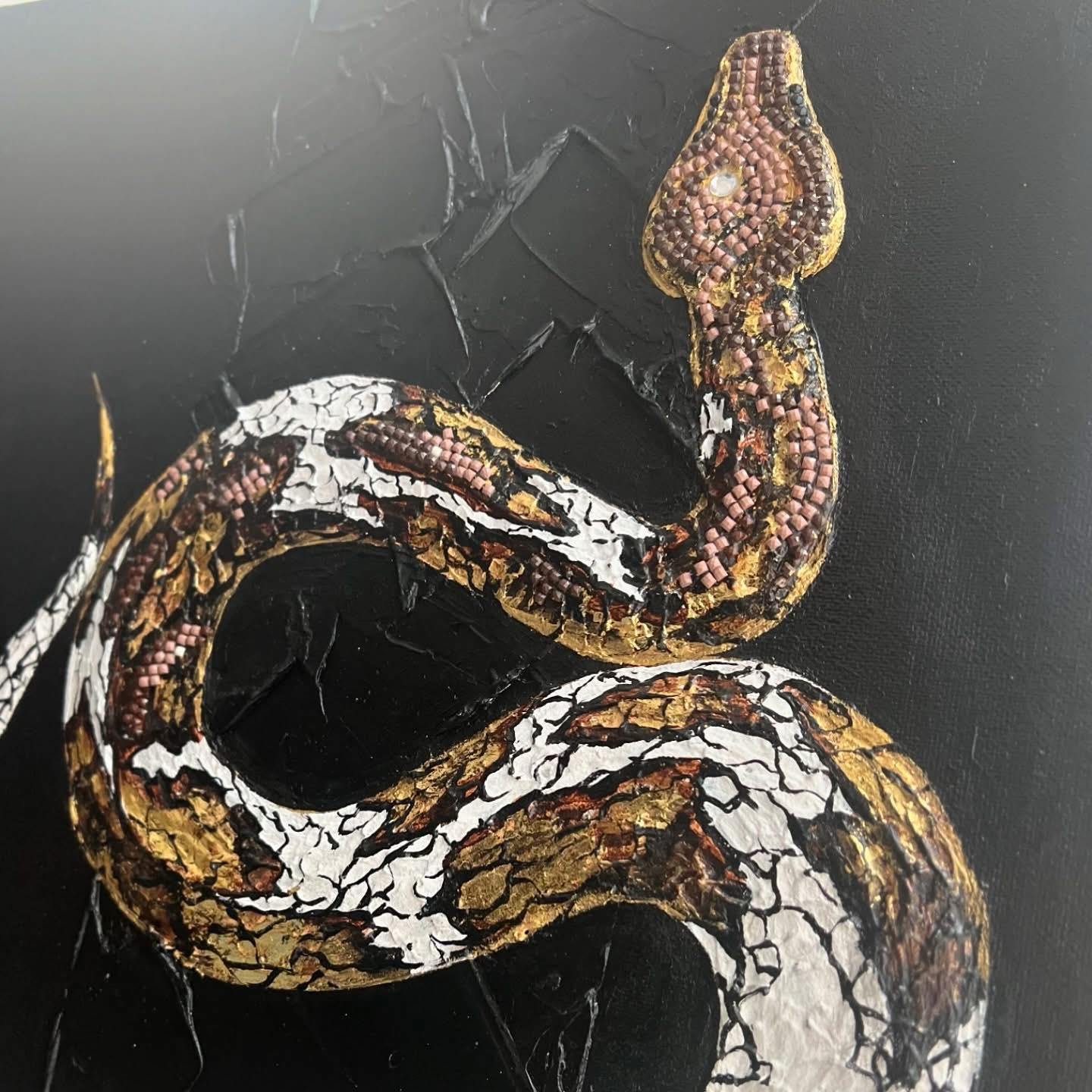 Textured Painting Featuring a Snake. Size 40x40x3 Cm - Etsy