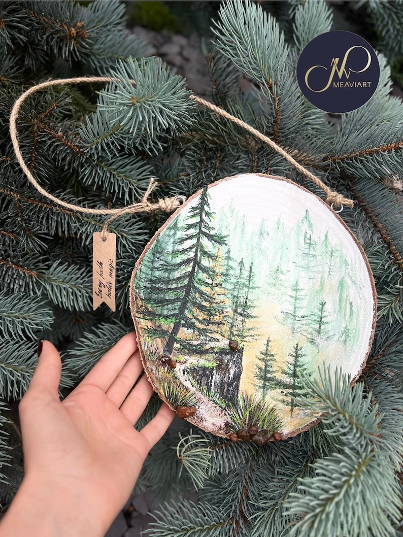 Hand-painted Forest Scene on Wood Slice: Rustic Nature Wall Art - Etsy