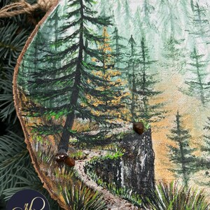 Hand-painted Forest Scene on Wood Slice: Rustic Nature Wall Art - Etsy