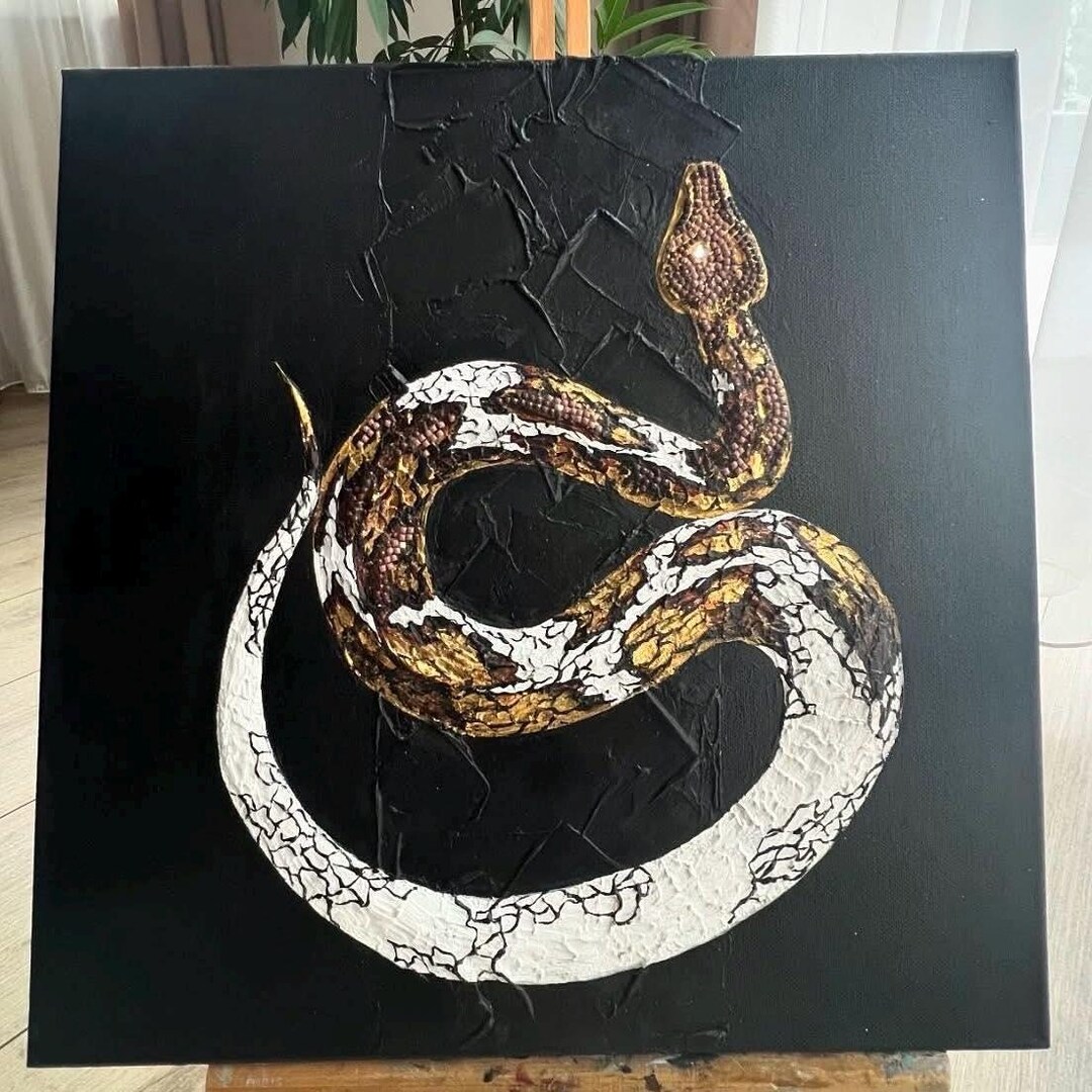 Textured Painting Featuring a Snake. Size 40x40x3 Cm - Etsy