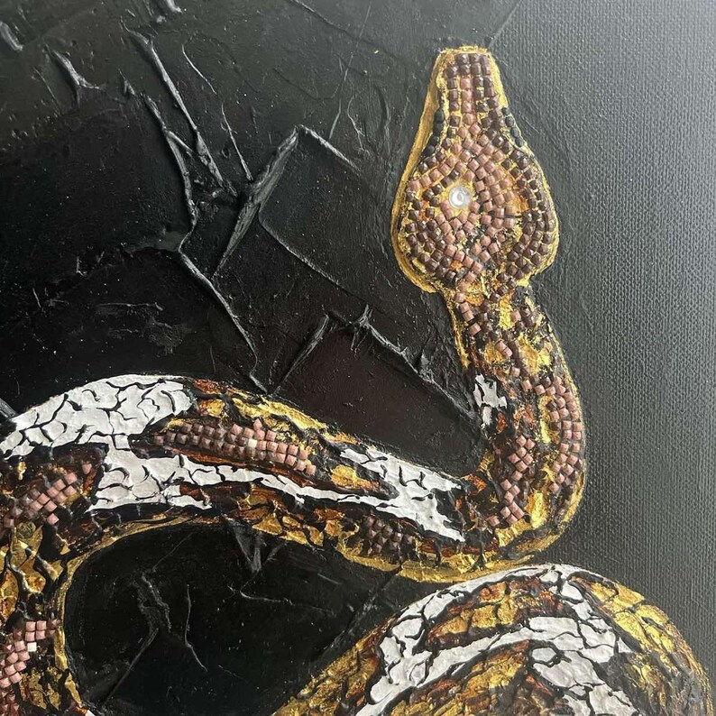 Textured Painting Featuring a Snake. Size 40x40x3 Cm - Etsy