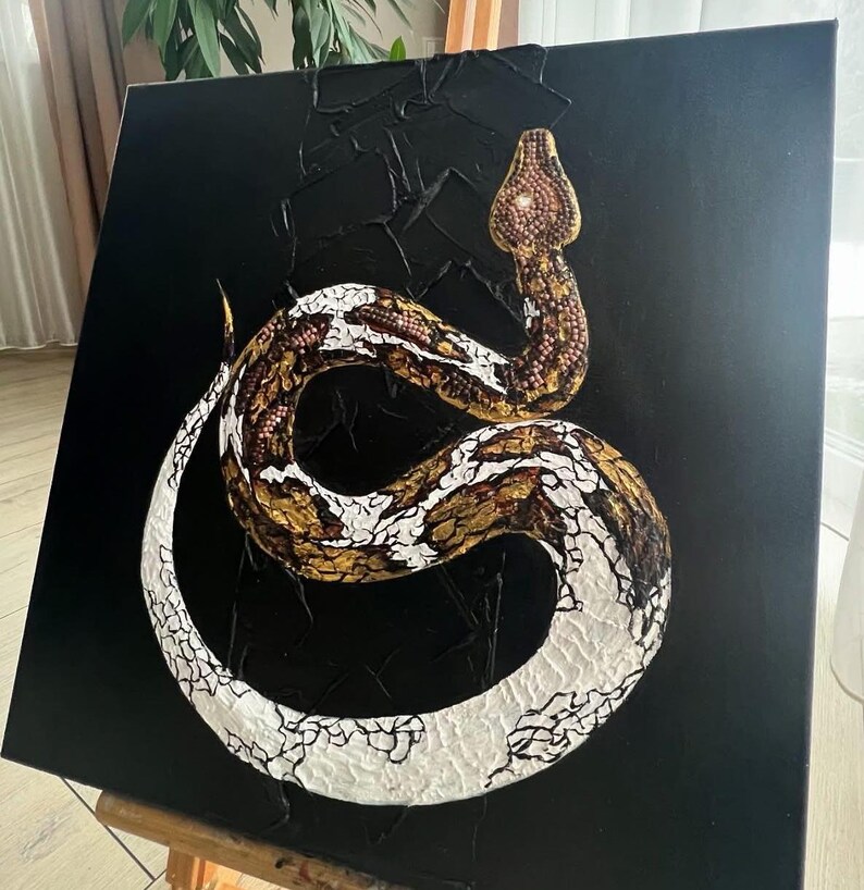 Textured Painting Featuring a Snake. Size 40x40x3 Cm - Etsy