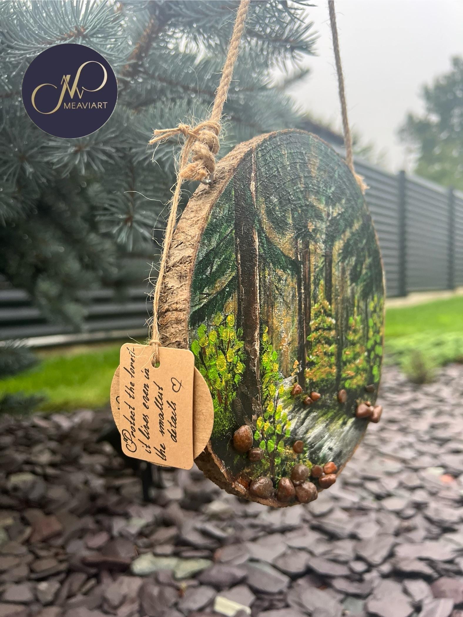 Hand-painted Forest Wall Art on Wood Slice: Rustic Nature Decor - Etsy