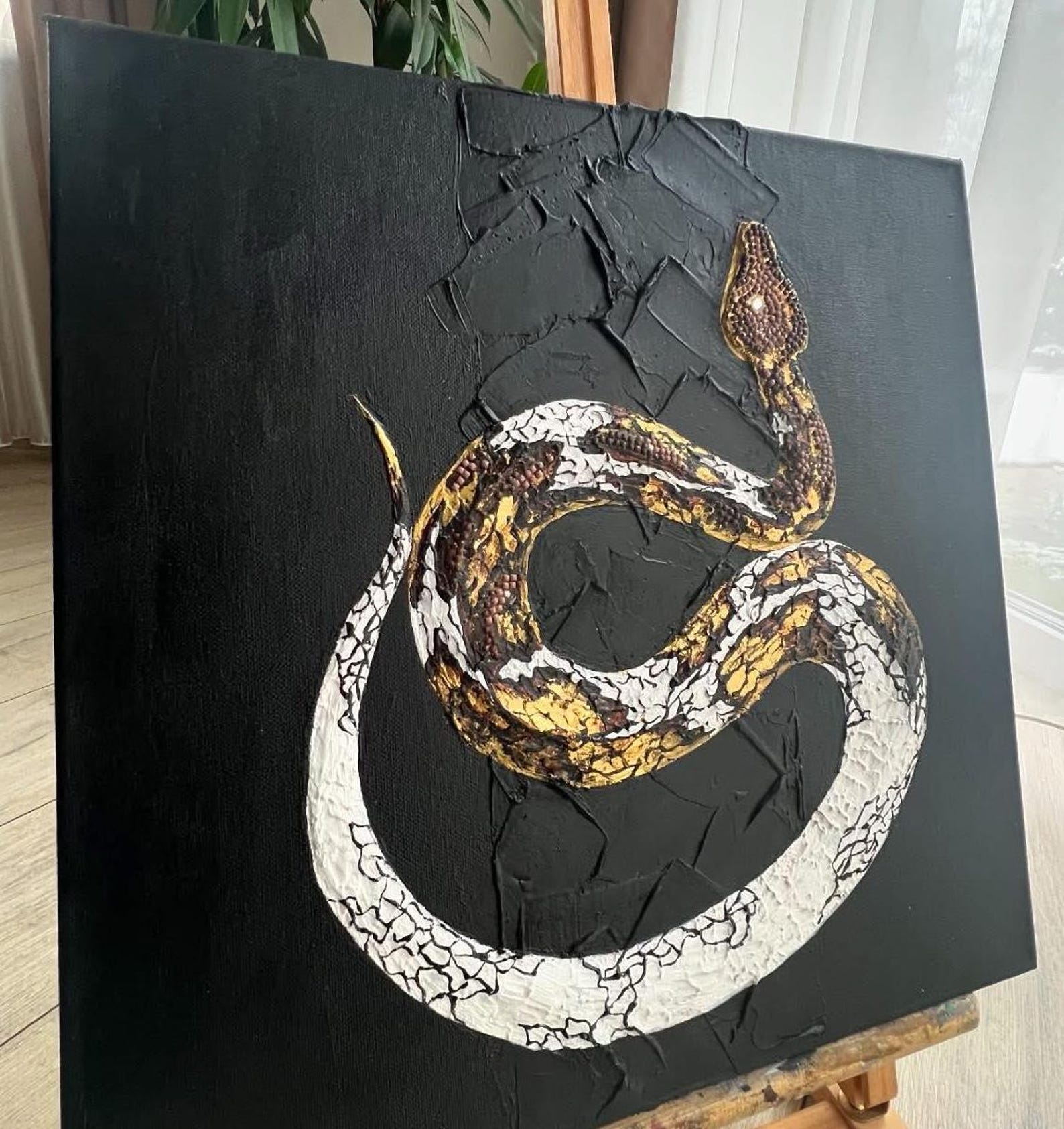 Textured Painting Featuring a Snake. Size 40x40x3 Cm - Etsy