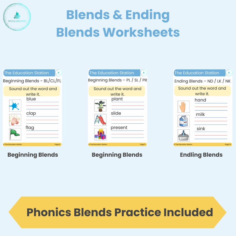 Phonics Workbook Ages 5-8 – CVC Words, Blends (PDF Printable) - Etsy
