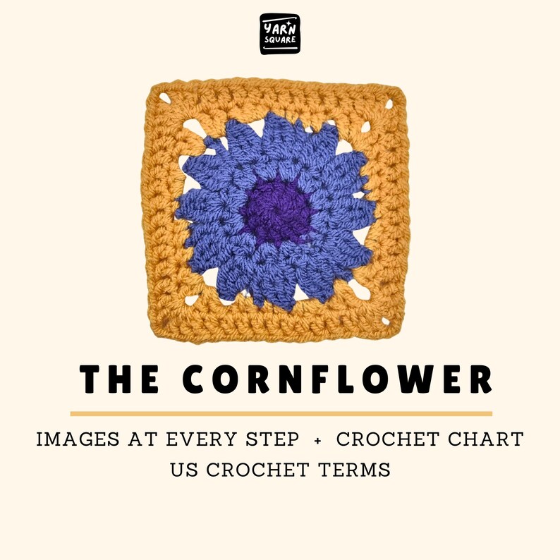 The Cornflower Granny Square Crochet Pattern - Flower PDF Pictures and ...