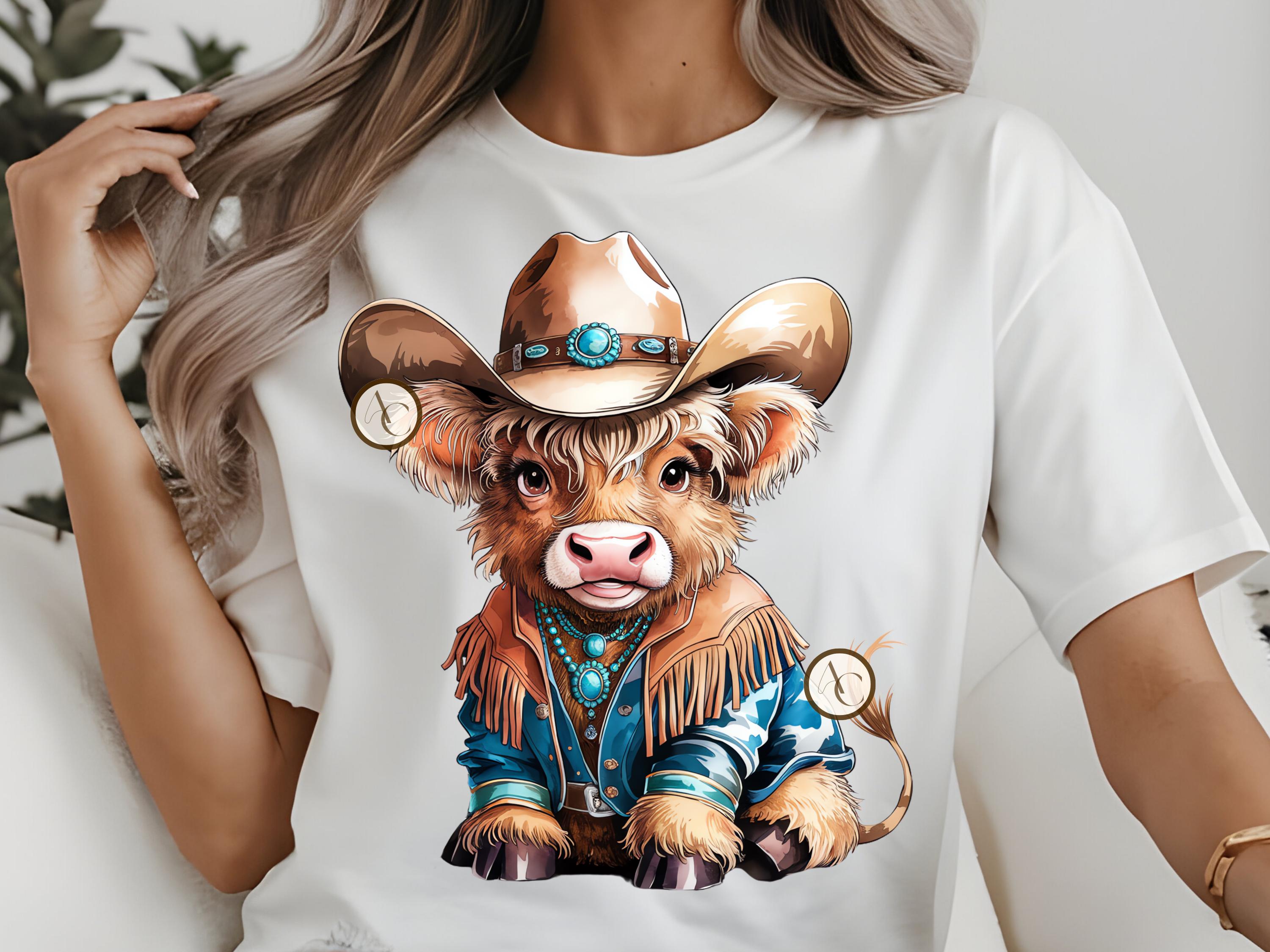 Western Highland Cow Png, Turquoise Cowgirl Design, Baby Farm Animal ...