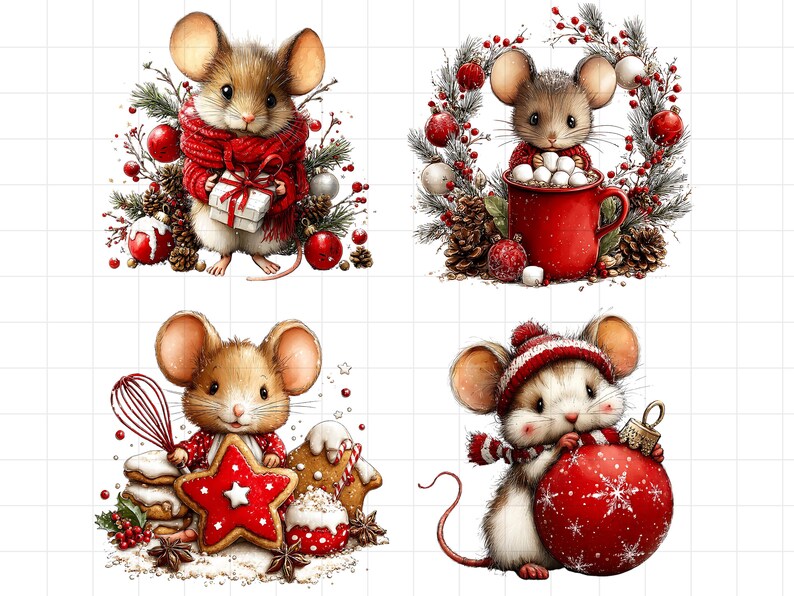 19 Christmas Mouse Clipart, Xmas Eve Mice Png, Winter Season Rodent ...