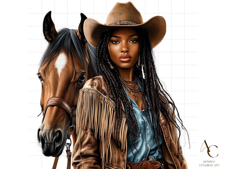 Black Cowgirl and Horse Clipart, Western Women, Afro Woman Png, Rodeo ...