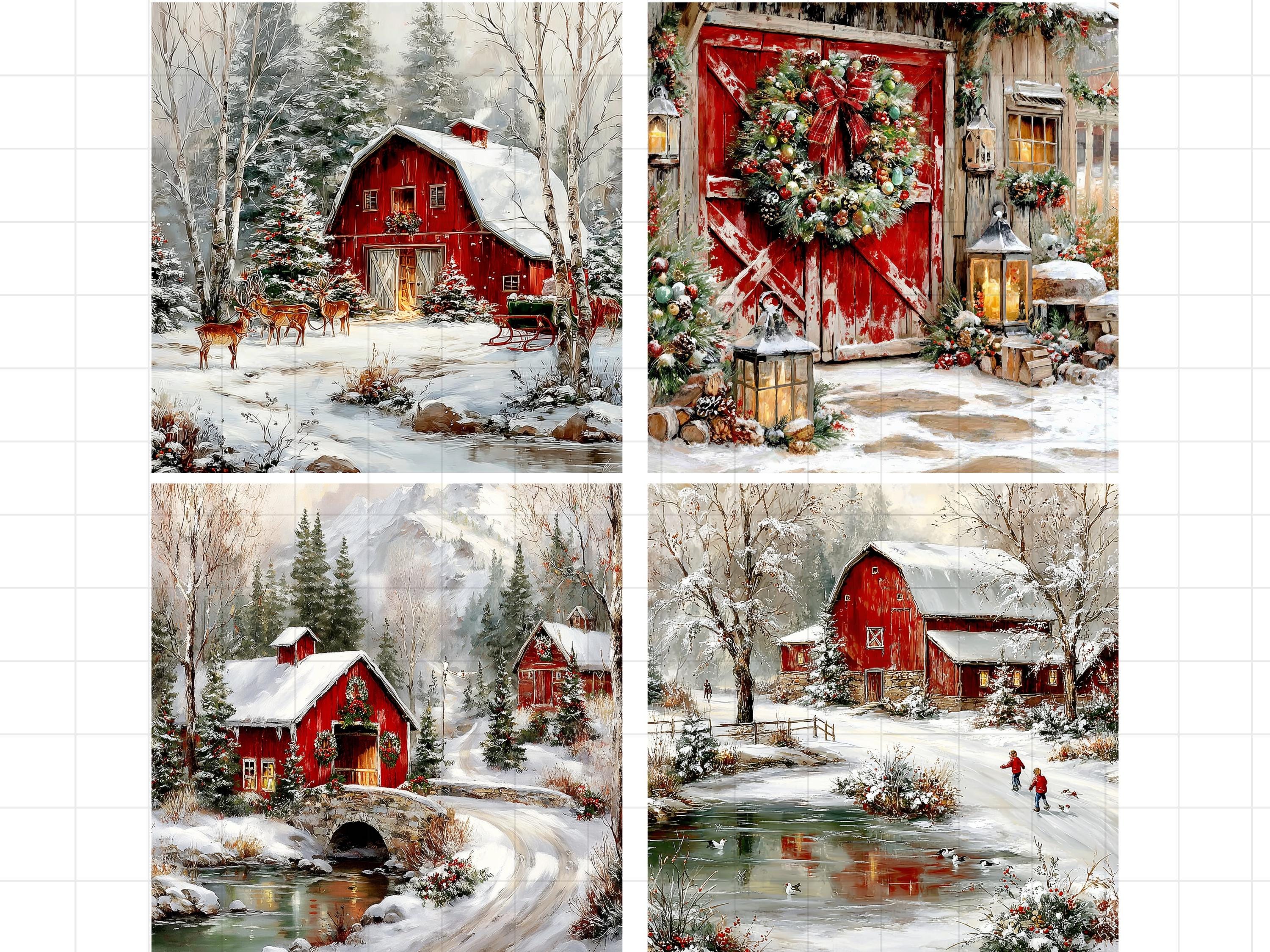 19 Christmas Barn Farm Scene JPG, Snowy Winter Clipart, Watercolor Xmas ...