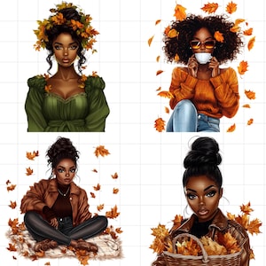 19 Fall Black Girl PNG Bundle, Autumn Season, Cozy Women, Thanksgiving ...