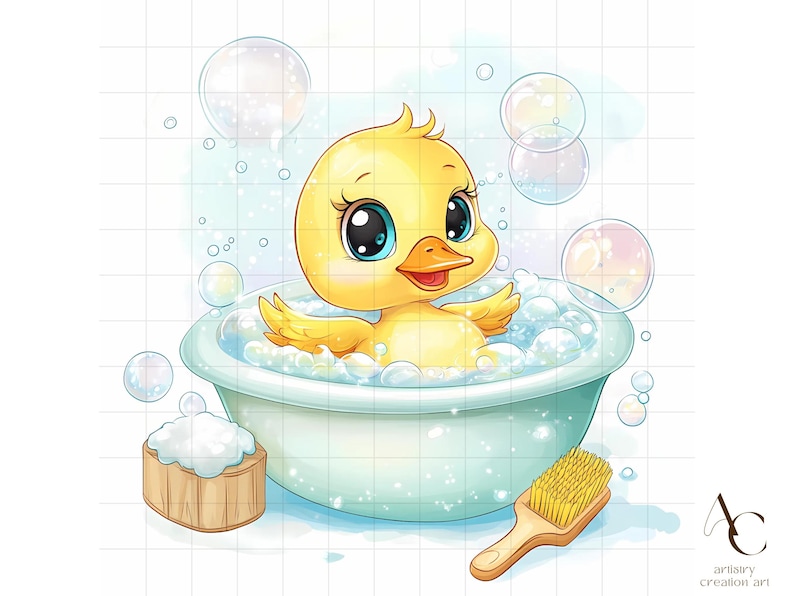 16 Watercolor Rubber Duck Clipart, Cute Bathtub JPG, Animal Bathing ...