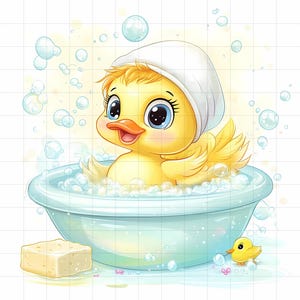 16 Watercolor Rubber Duck Clipart, Cute Bathtub JPG, Animal Bathing ...