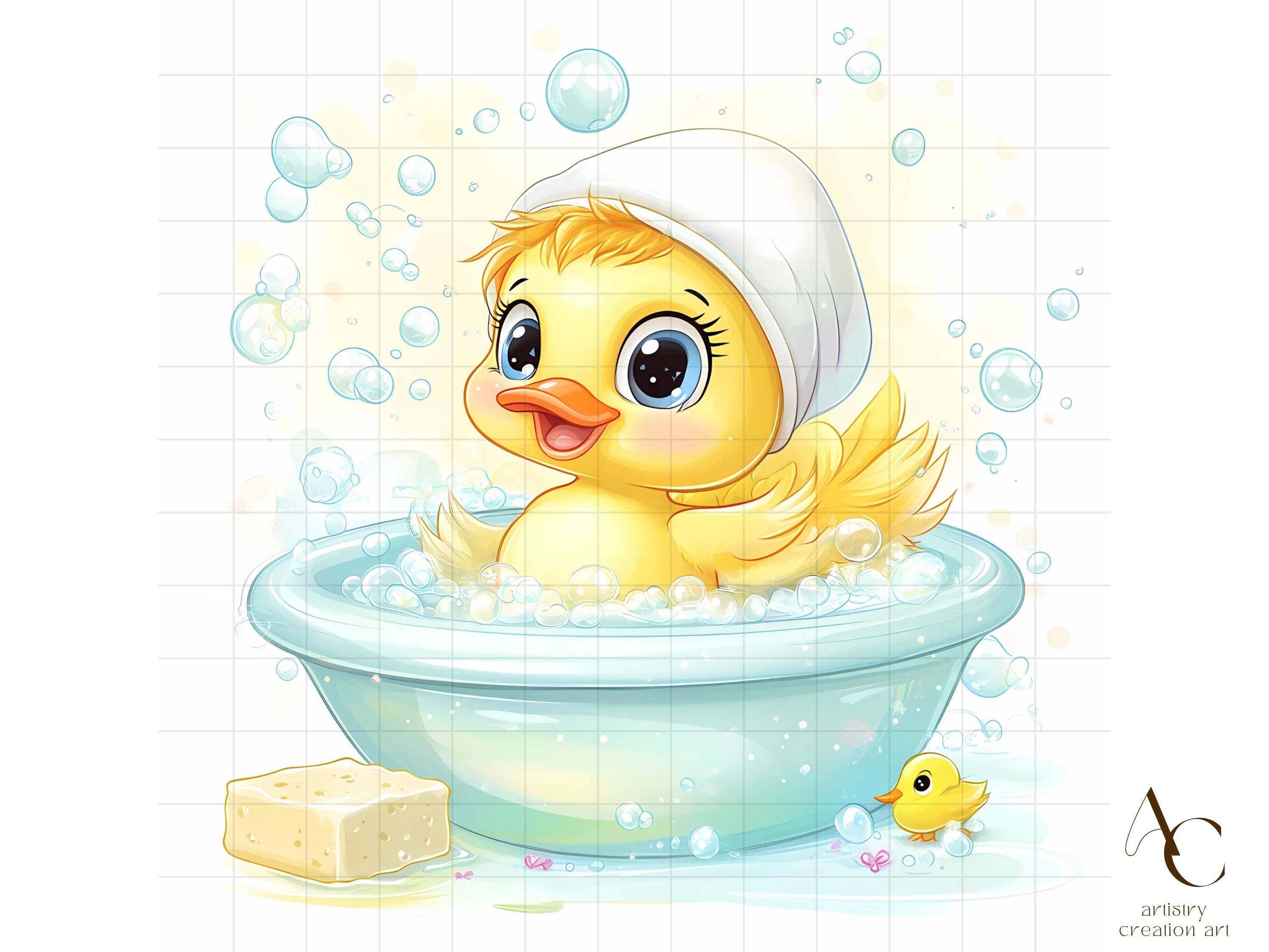 16 Watercolor Rubber Duck Clipart, Cute Bathtub JPG, Animal Bathing ...