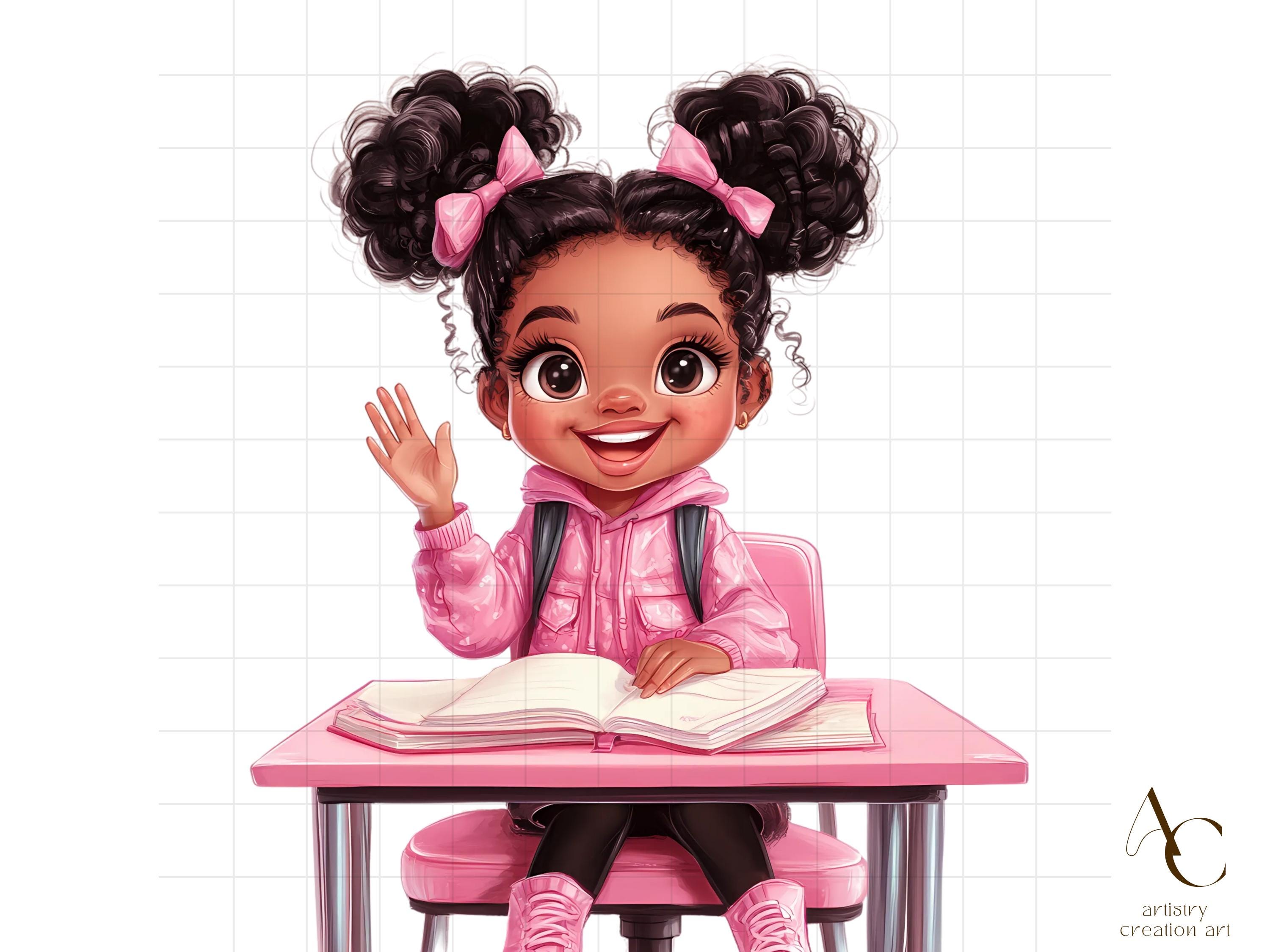 10 Back to School Black Girl Clipart, Afro Child Student Png, African ...