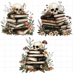 12 Cottagecore Books Clipart, Skull Bookish JPG, Mushroom Flower ...