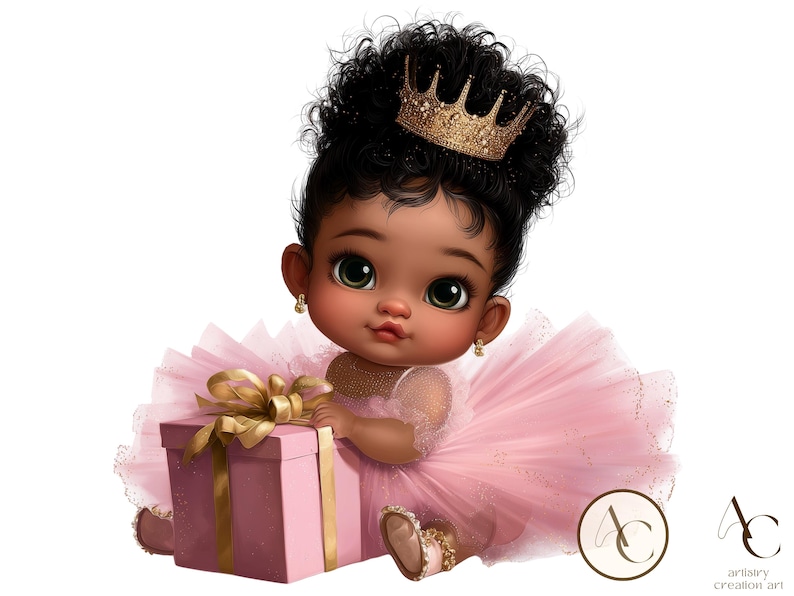 20 Black Baby Girl Princess Clipart, Afro Kid PNG, 1st Birthday Party ...