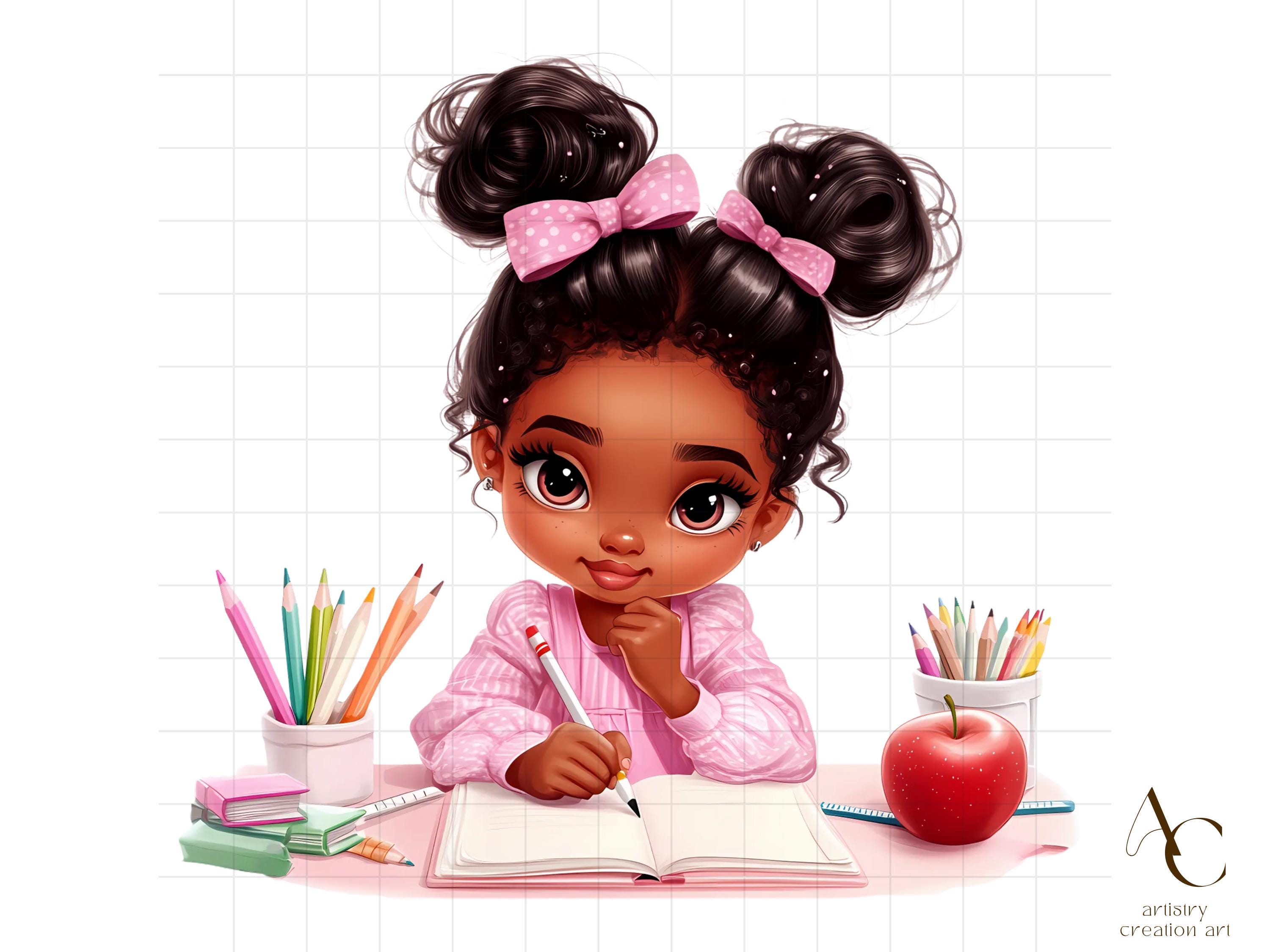 10 Back to School Black Girl Clipart, Afro Child Student Png, African ...