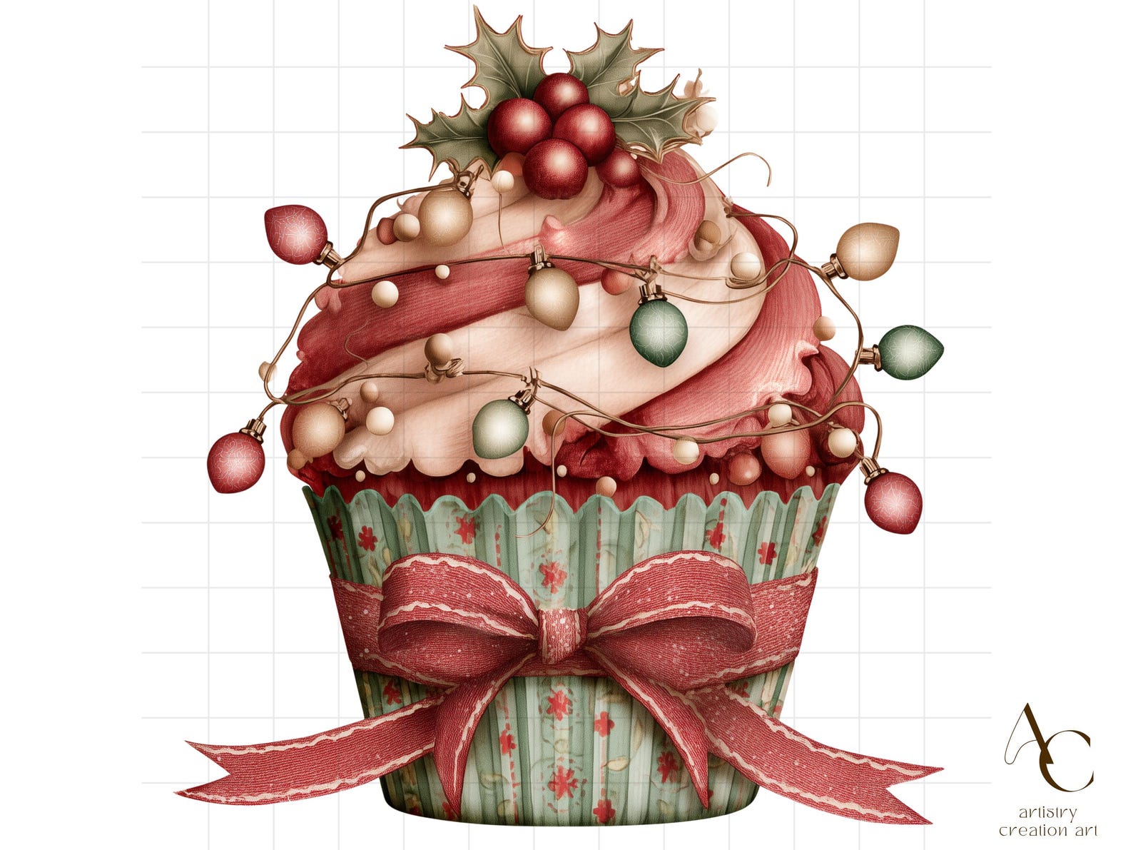 20 Christmas Cupcake Clipart PNG, Watercolor Xmas Bakery Bundle ...