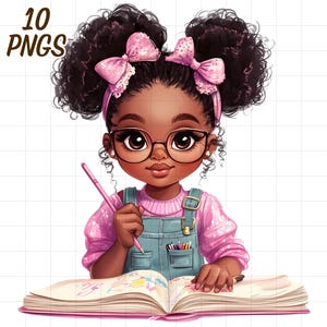 10 Back to School Black Girl Clipart, Afro Child Student Png, African ...