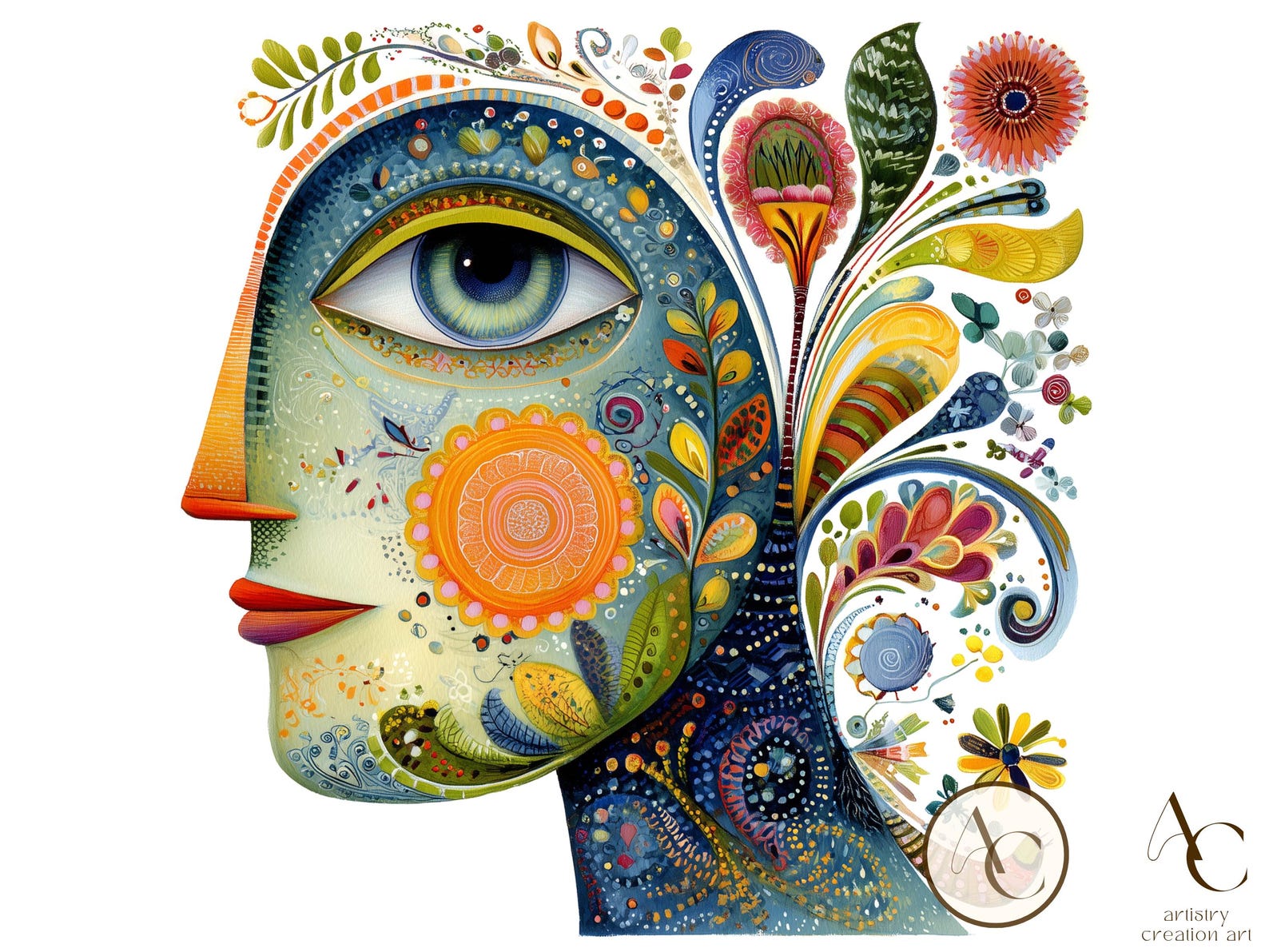 20 Abstract Face Clipart, Whimsical Girl Portrait JPG, Watercolor Woman ...