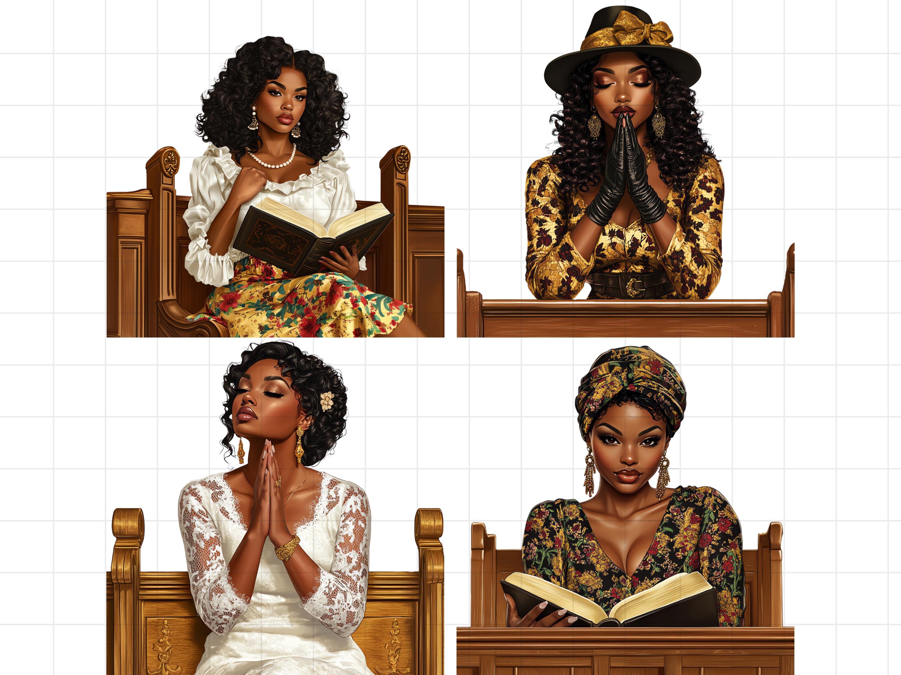 Black Girl Church Clipart, Christian Women Praying, Cathedral, Afro ...