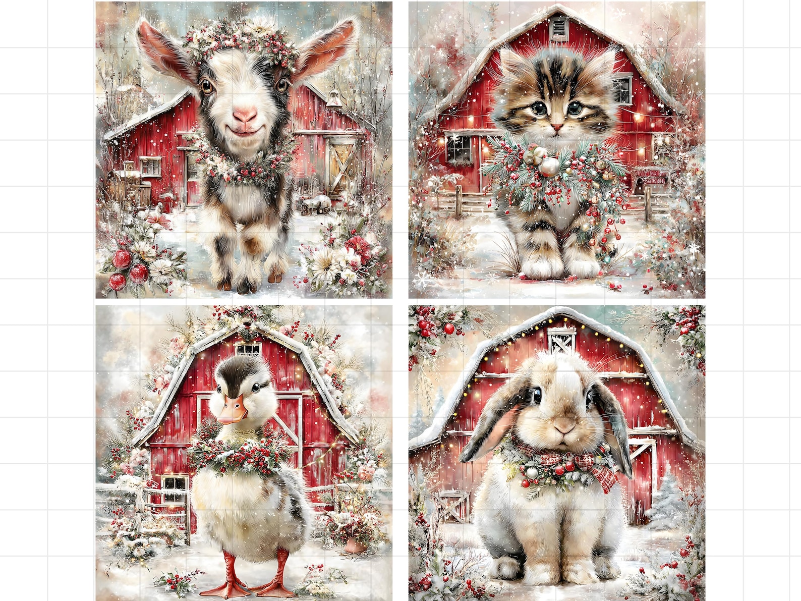 19 Christmas Farm Animals Clipart, Vintage Country Barn JPG, Xmas ...