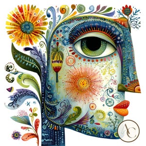 20 Abstract Face Clipart, Whimsical Girl Portrait JPG, Watercolor Woman ...