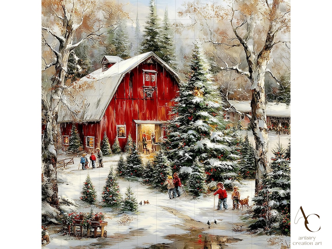 19 Christmas Barn Farm Scene JPG, Snowy Winter Clipart, Watercolor Xmas ...