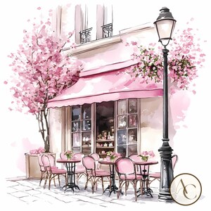 Pink Coffee Shop Clipart, Cute Paris Cafe JPG, Watercolor Parisian ...