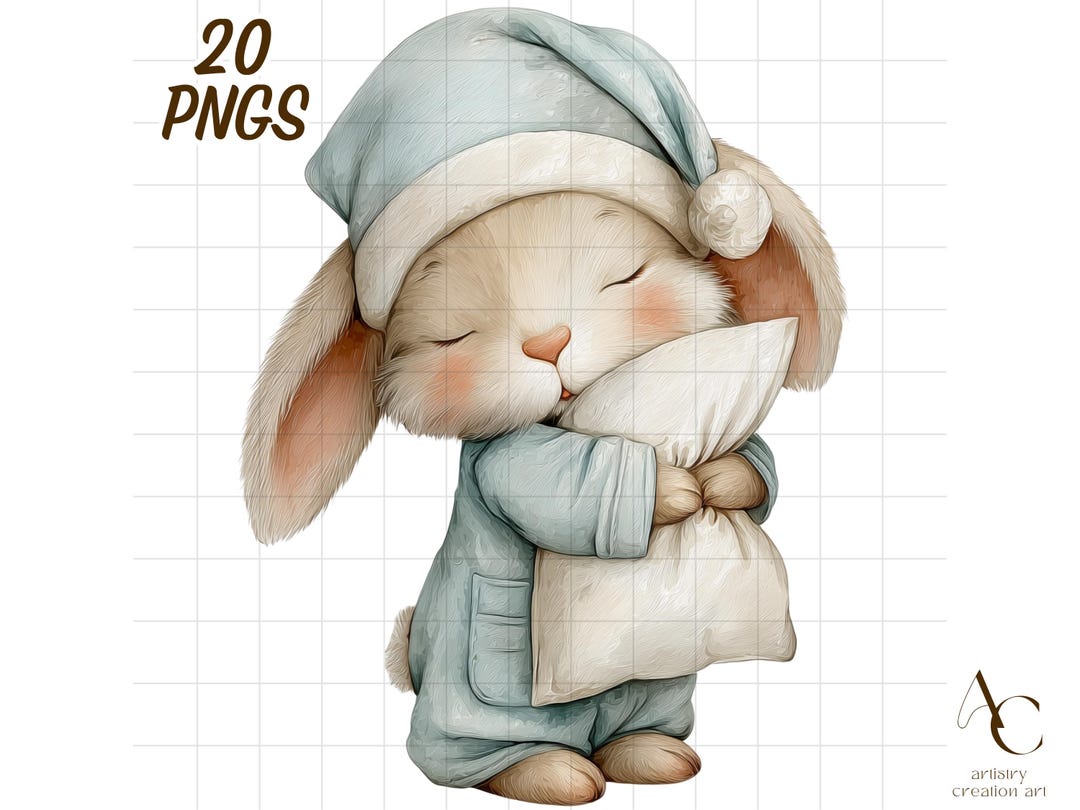 20 Cute Sleepy Bunny Clipart, Blue Boy Nursery Set, Stuff Toy Rabbit ...