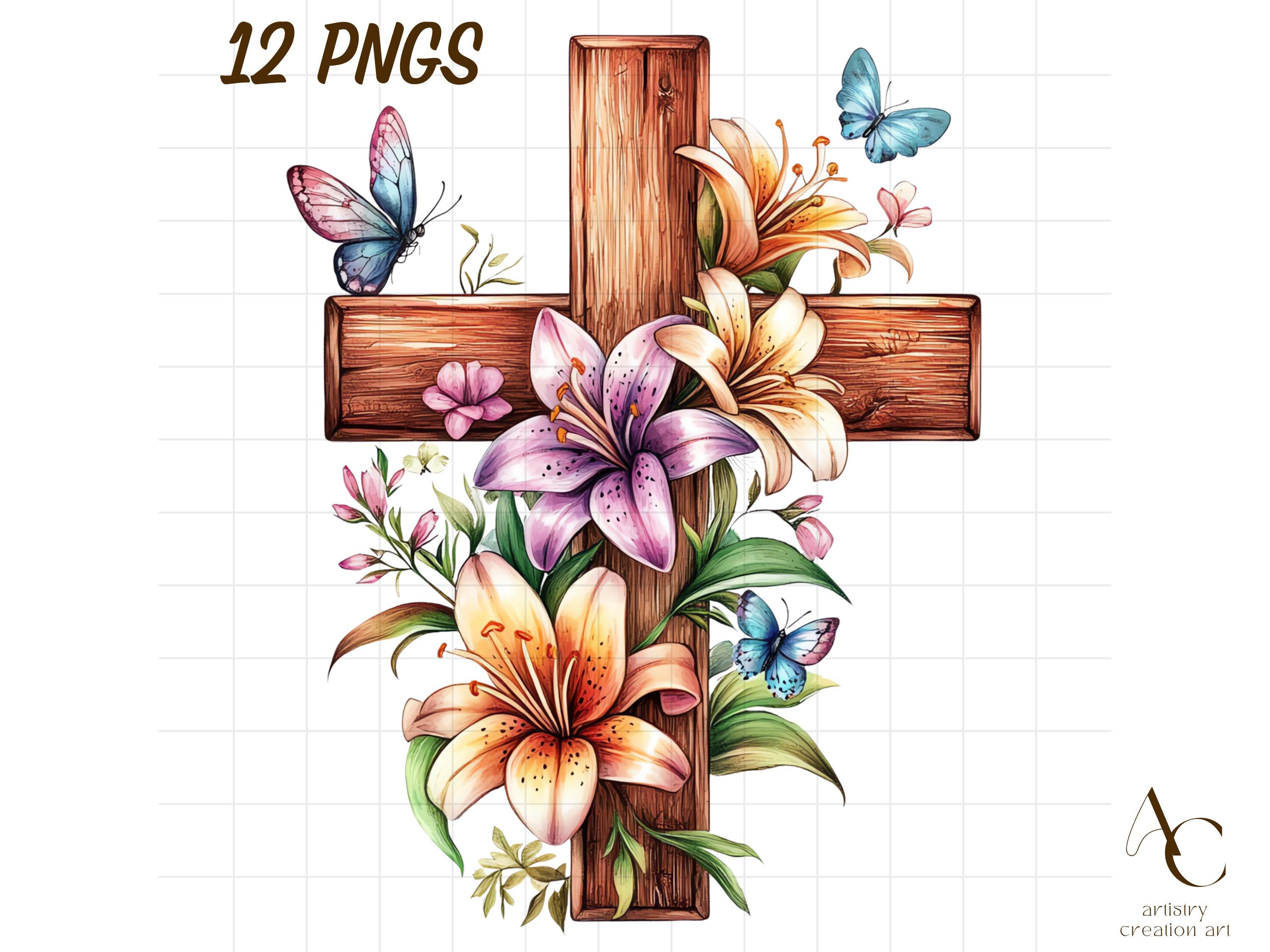 12 Floral Cross Clipart, Lily Flower Png, Watercolor Lilies Design ...
