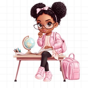 10 Back to School Black Girl Clipart, Afro Child Student Png, African ...