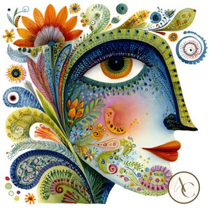20 Abstract Face Clipart, Whimsical Girl Portrait JPG, Watercolor Woman ...