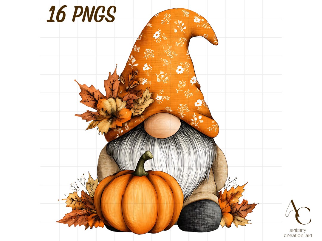 16 Autumn Gnomes Clipart Bundle, Cute Gnome Png, Fall Halloween Season ...