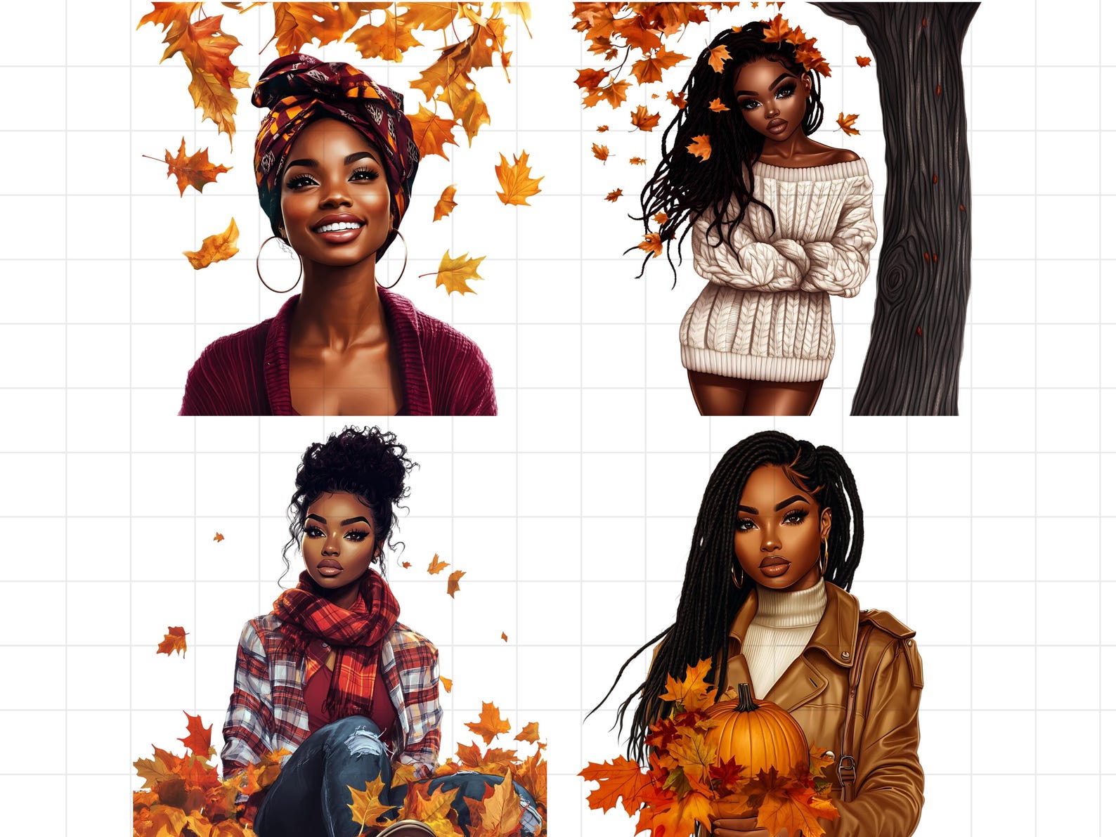 19 Fall Black Girl PNG Bundle, Autumn Season, Cozy Women, Thanksgiving ...