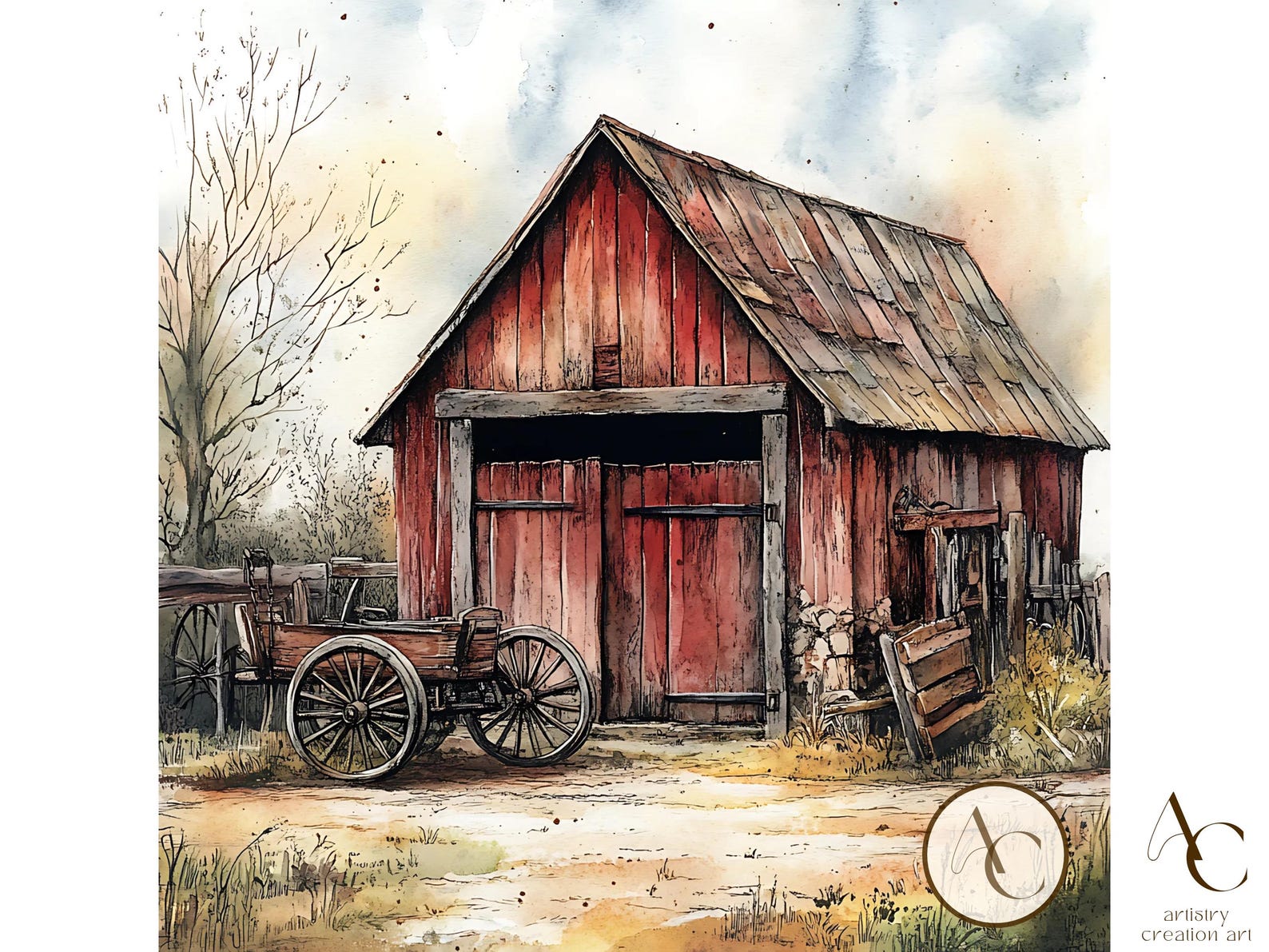 10 Old Barn Clipart Bundle, Vintage Farm Life JPG, Country Scene Paper ...