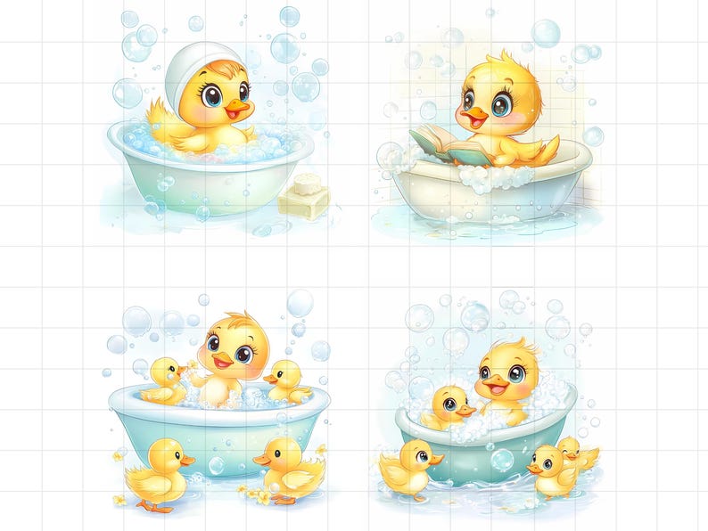 16 Watercolor Rubber Duck Clipart, Cute Bathtub JPG, Animal Bathing ...