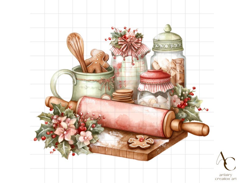 16 cliparts de pâtisserie de Noël JPG, lot de boulangerie de Noël ...