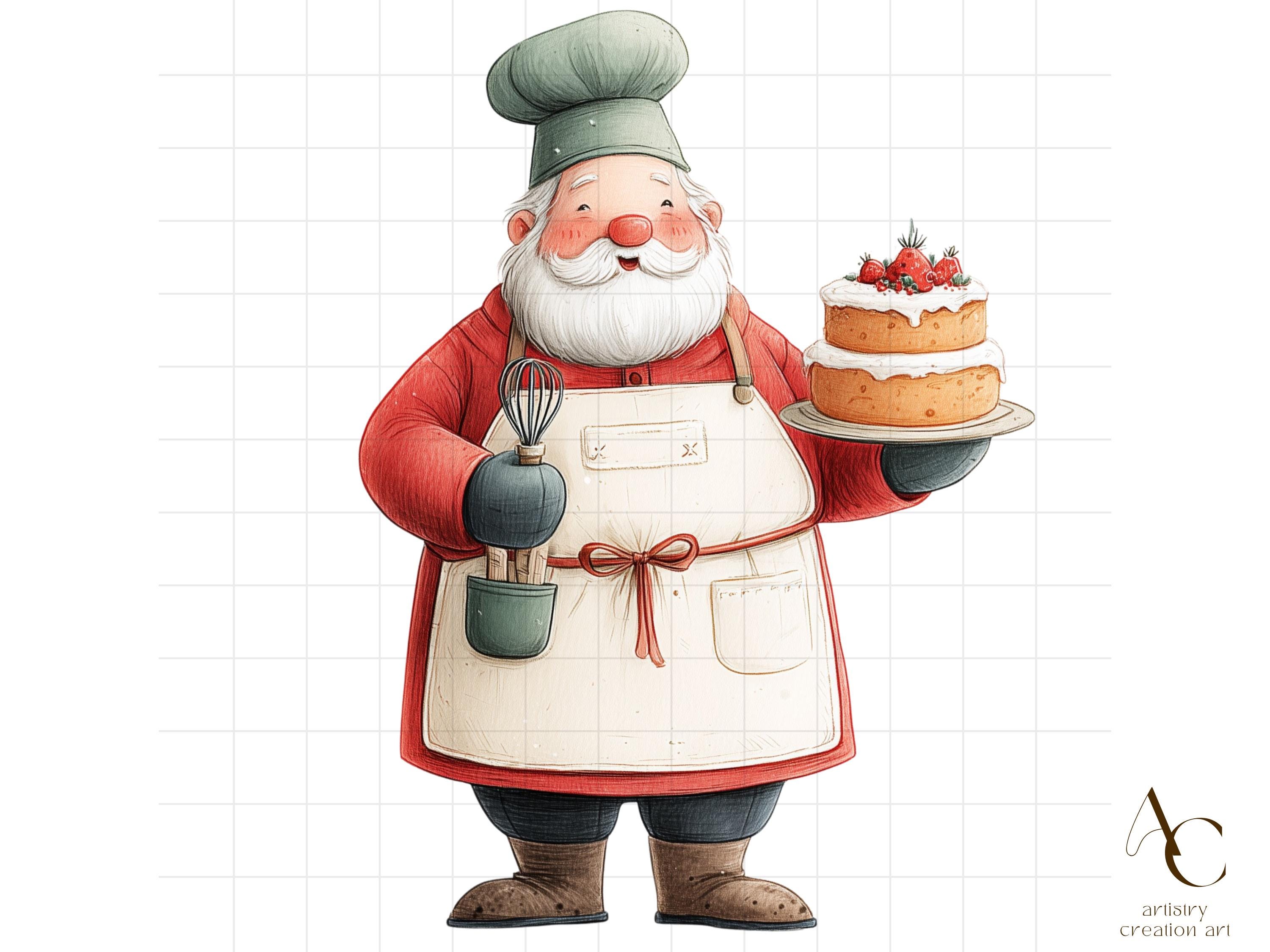 20 Santa Claus Baking Clipart PNG, Watercolor Xmas Bakery Bundle ...