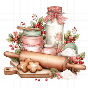 16 Christmas Baking Clipart JPG, Watercolor Xmas Bakery Bundle, Vintage ...