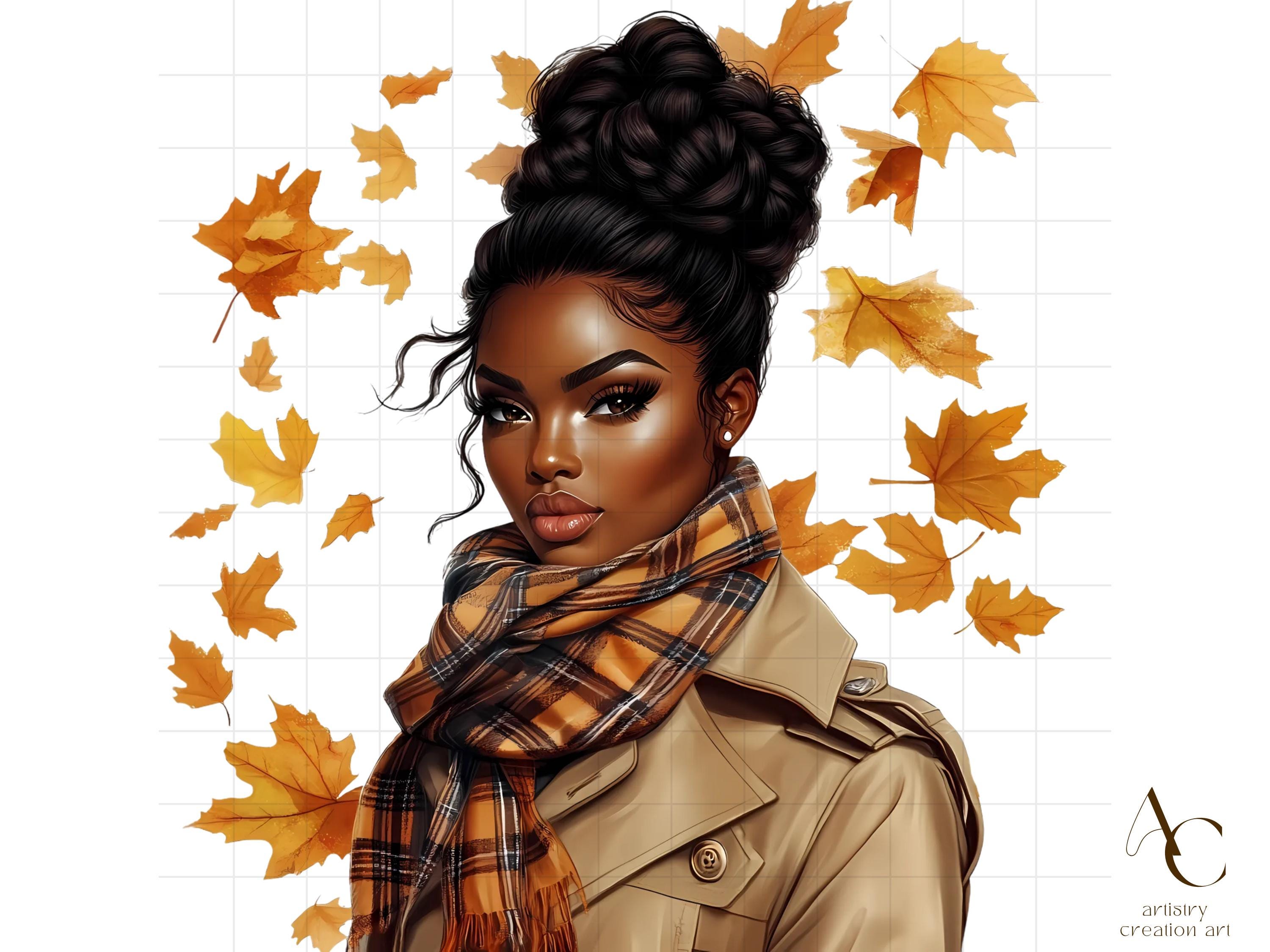 19 Fall Black Girl PNG Bundle, Autumn Season, Cozy Women, Thanksgiving ...