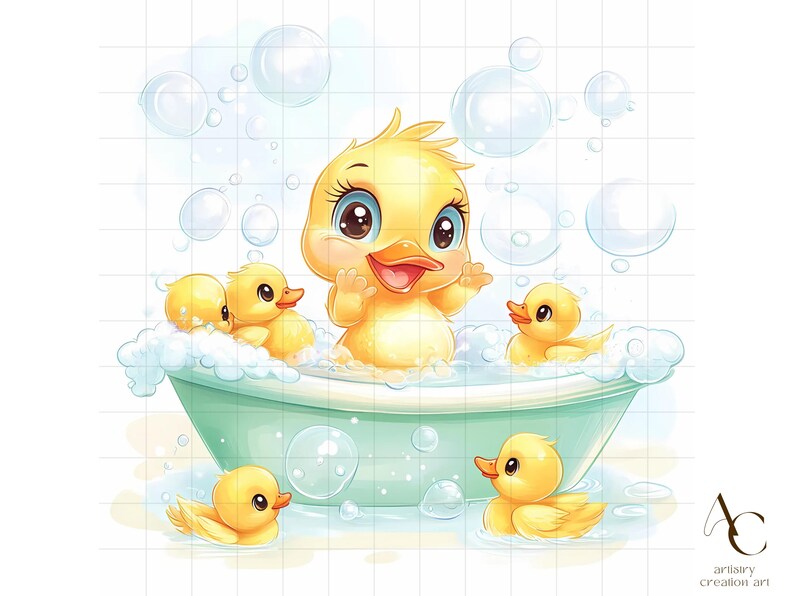 16 Watercolor Rubber Duck Clipart, Cute Bathtub JPG, Animal Bathing ...