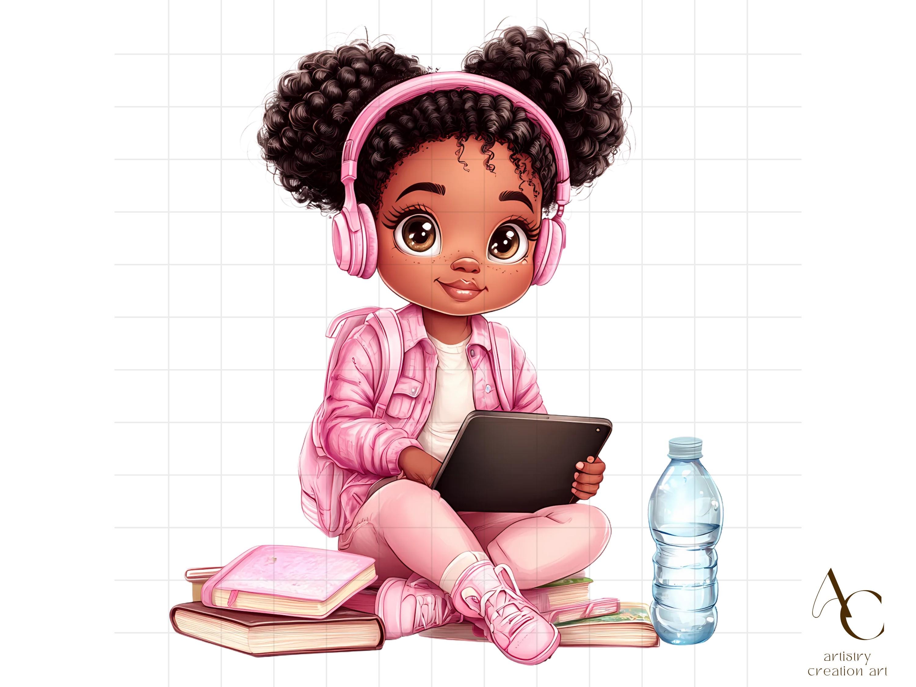 10 Back to School Black Girl Clipart, Afro Child Student Png, African ...
