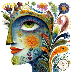 20 Abstract Face Clipart, Whimsical Girl Portrait JPG, Watercolor Woman ...