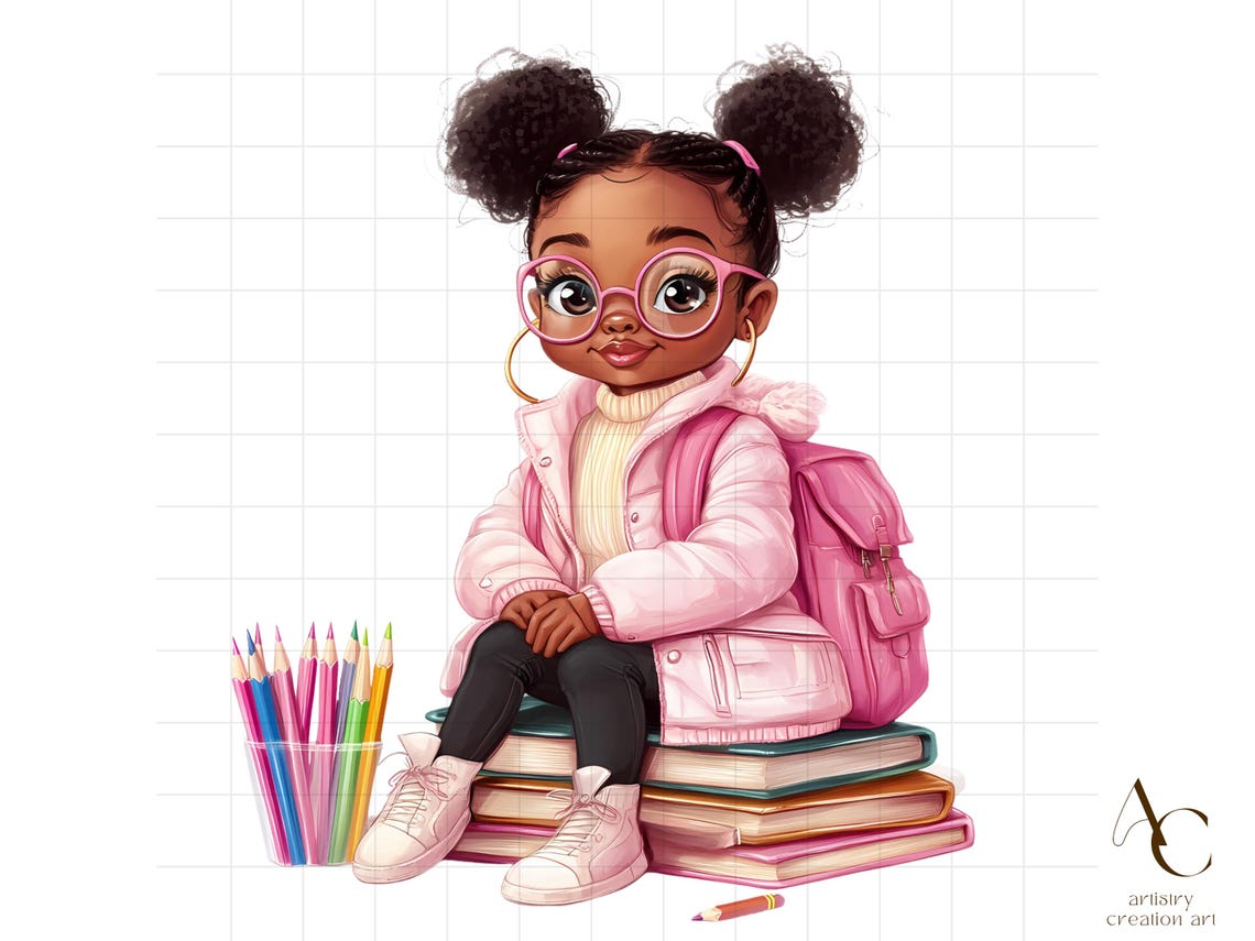 10 Back to School Black Girl Clipart, Afro Child Student Png, African ...