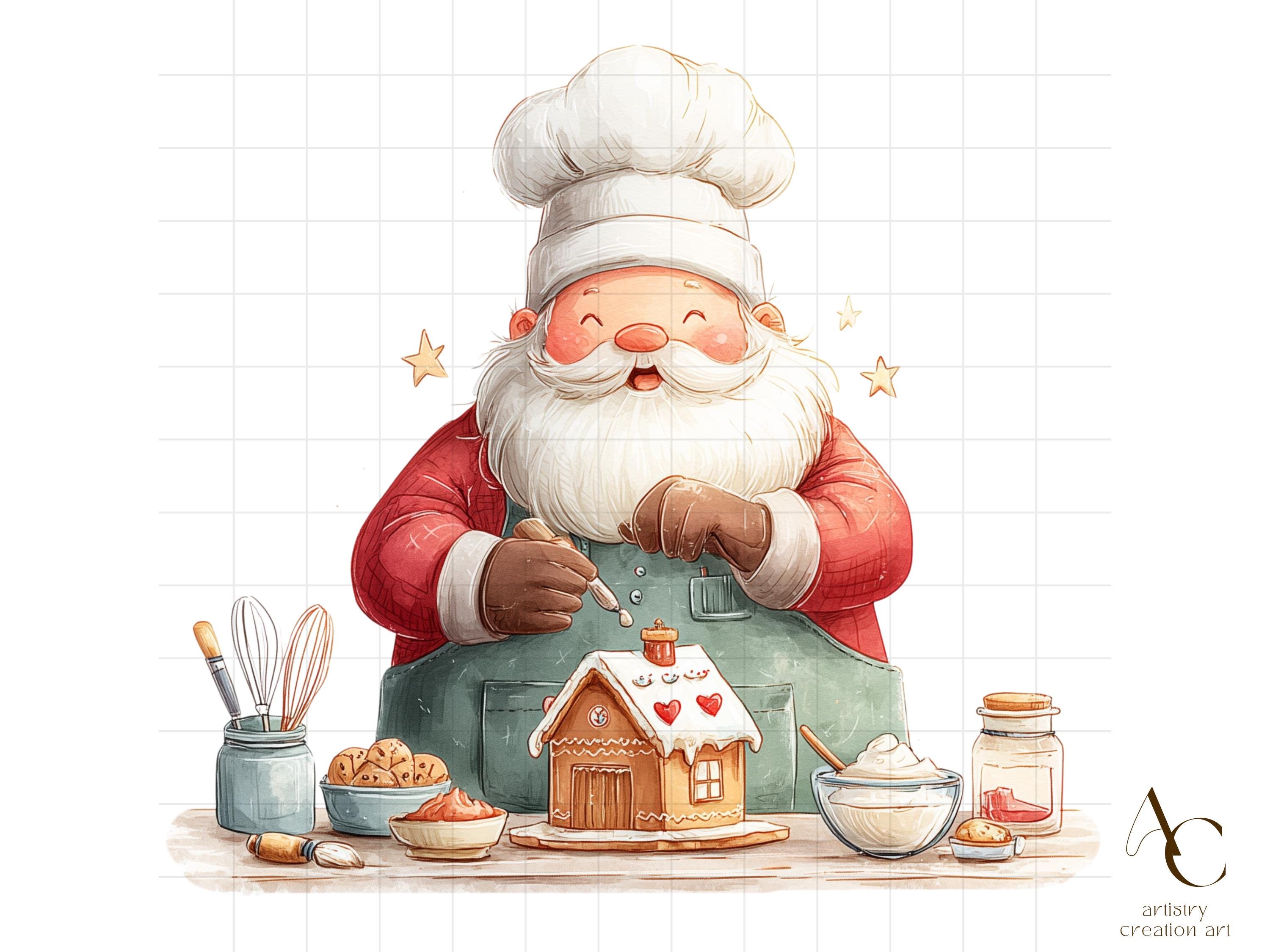 20 Santa Claus Baking Clipart PNG, Watercolor Xmas Bakery Bundle ...