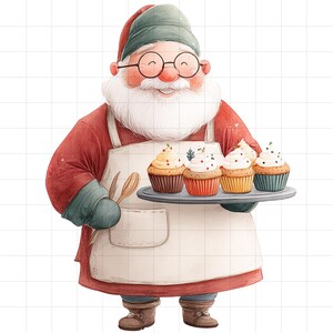 20 Santa Claus Baking Clipart PNG, Watercolor Xmas Bakery Bundle ...