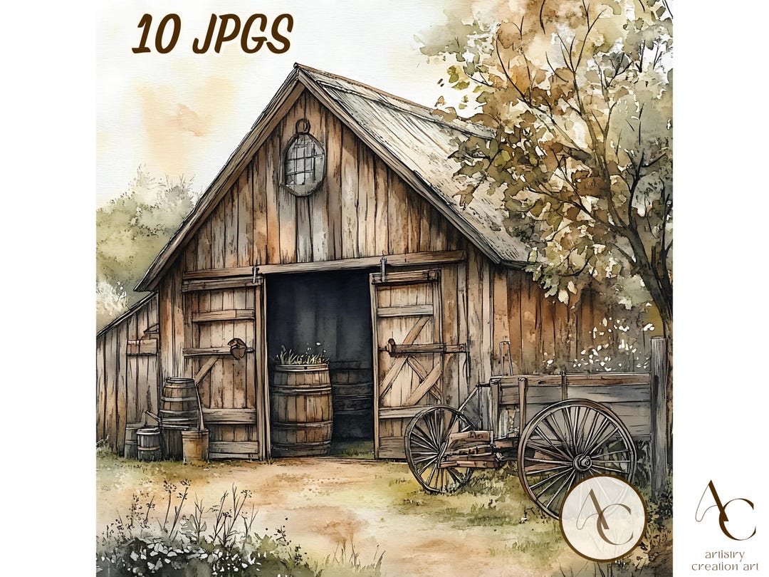 10 Old Barn Clipart Bundle, Vintage Farm Life JPG, Country Scene Paper ...