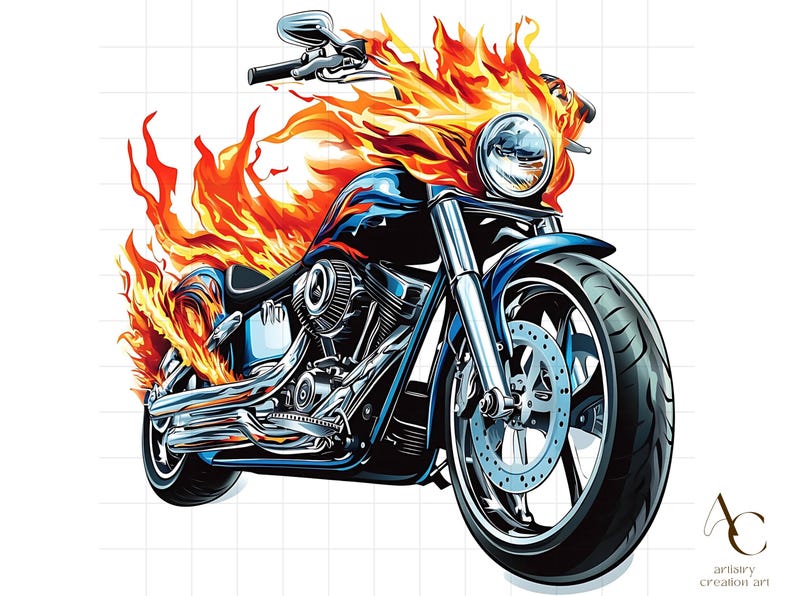 16 Motorbike With Flames Clipart, Motorcycle on Fire JPG, Watercolor ...